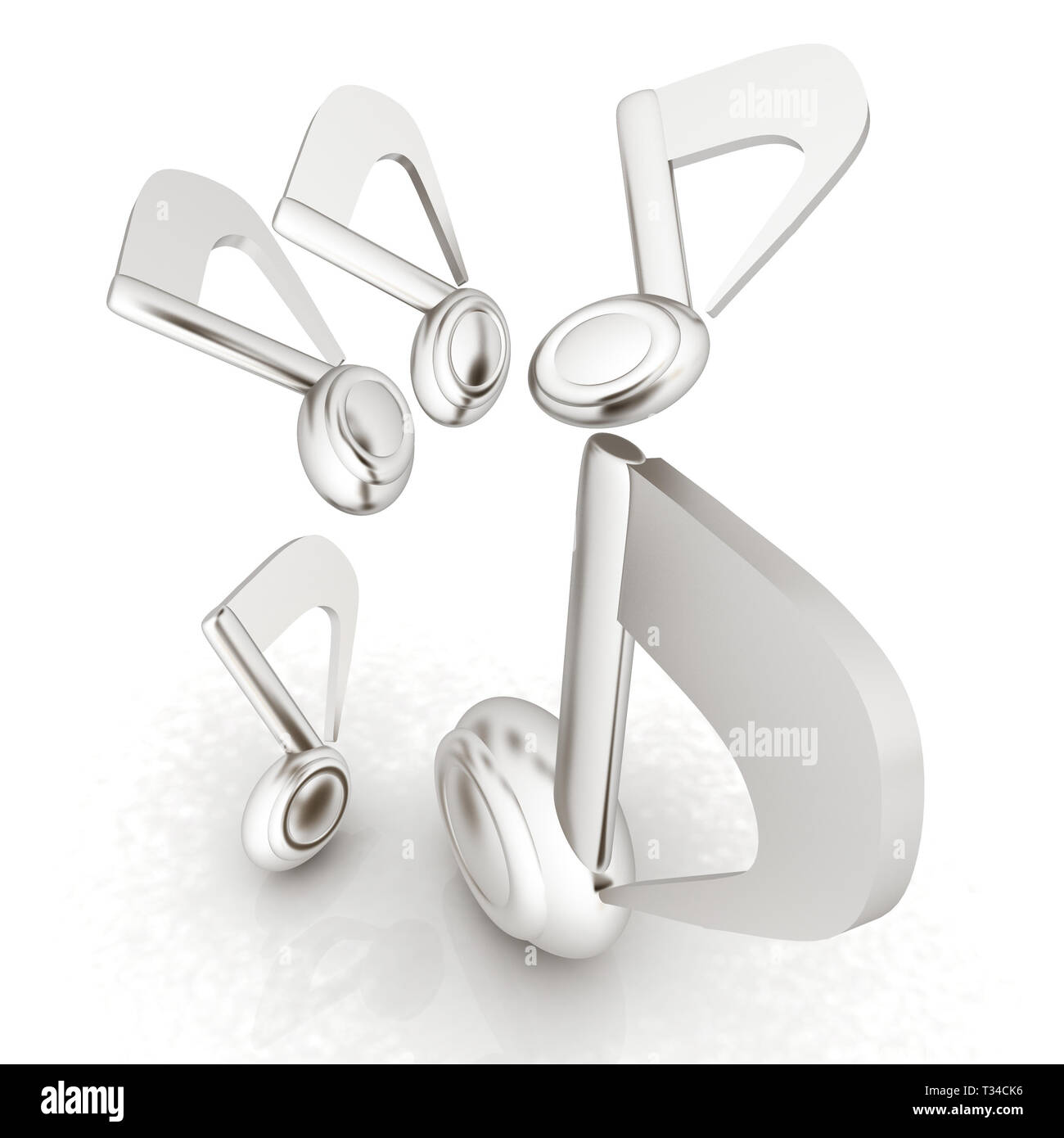 White metallic music notes. 3d render Stock Photo - Alamy