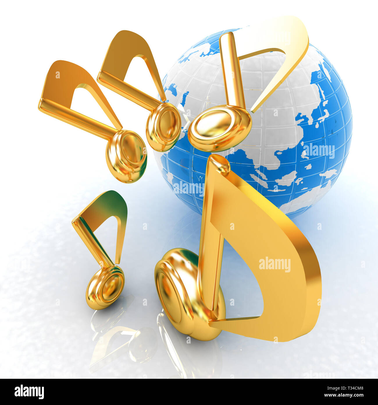 Earth and music notes around. 3d render Stock Photo - Alamy