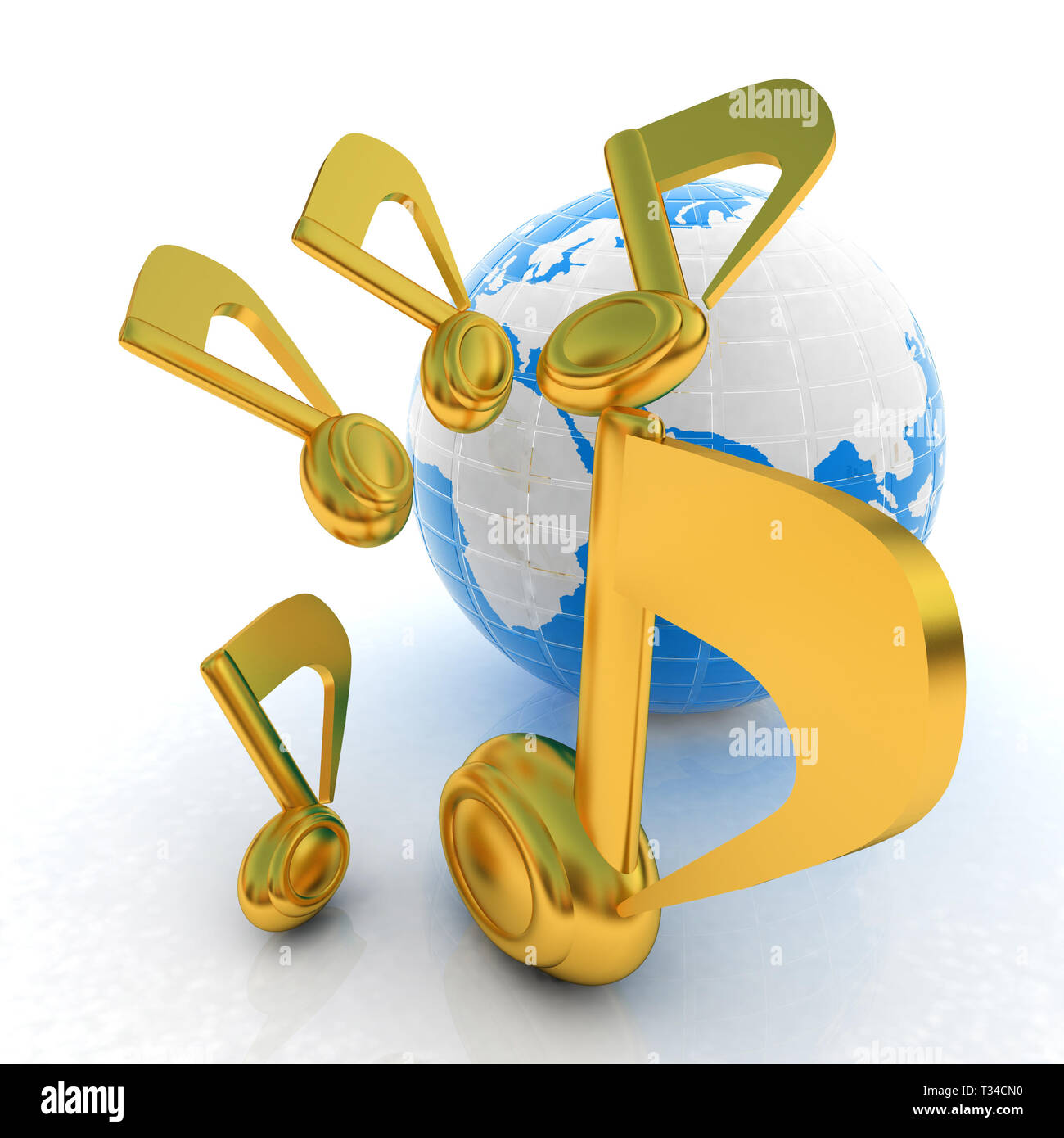 Earth and music notes around. 3d render Stock Photo - Alamy