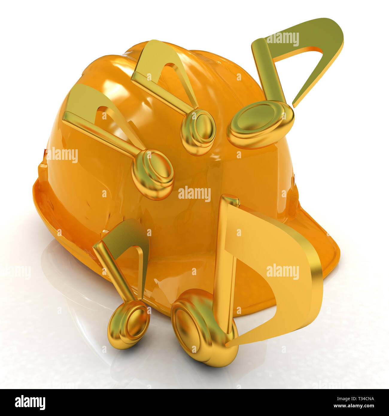 Music notes and hard hat. 3d render Stock Photo - Alamy