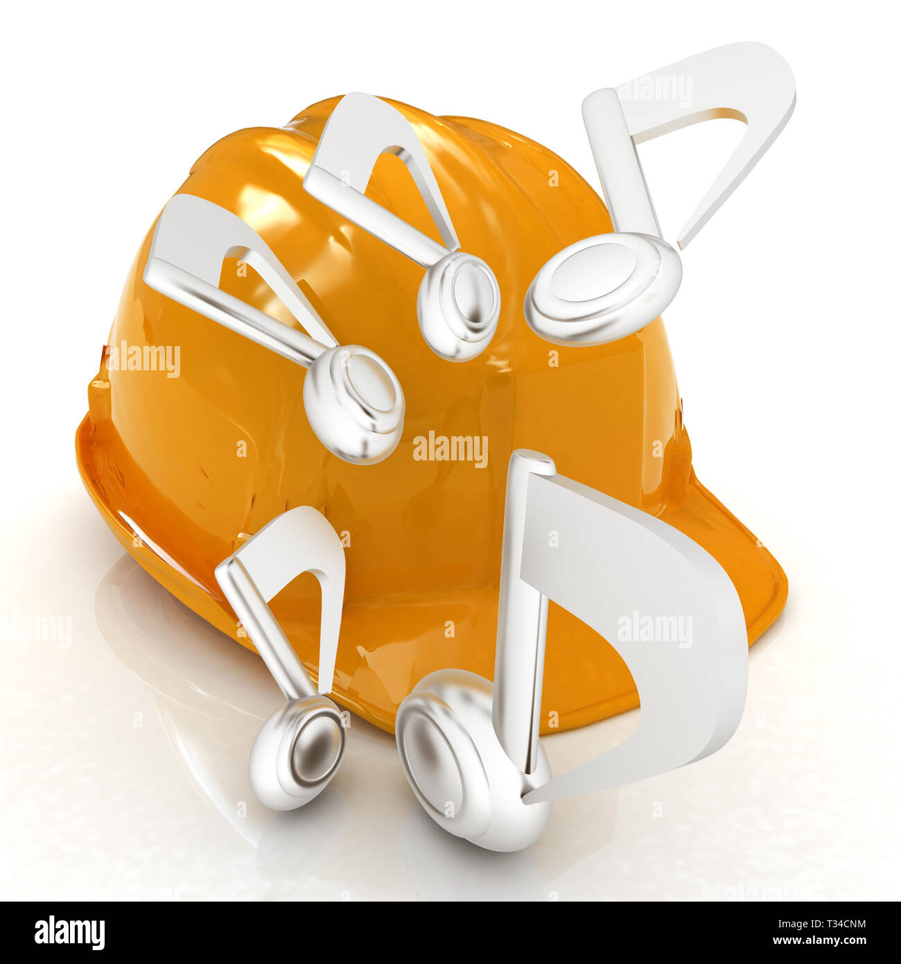 Music notes and hard hat. 3d render Stock Photo - Alamy