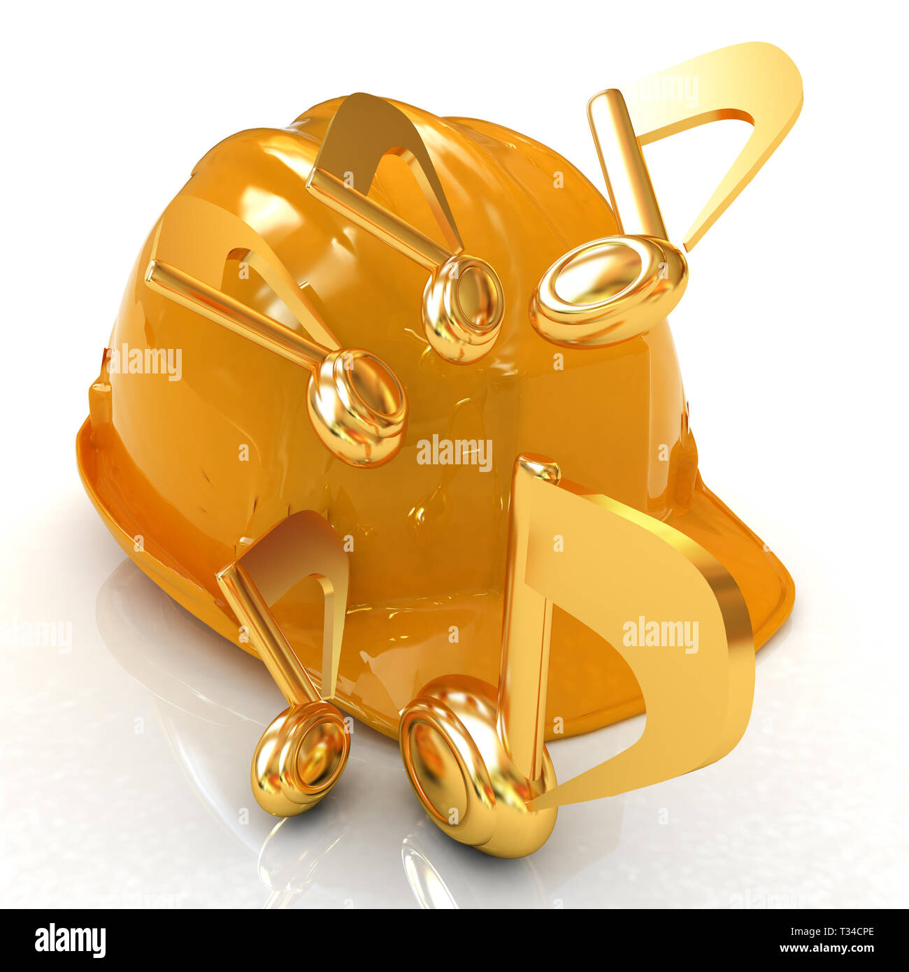 Music notes and hard hat. 3d render Stock Photo - Alamy