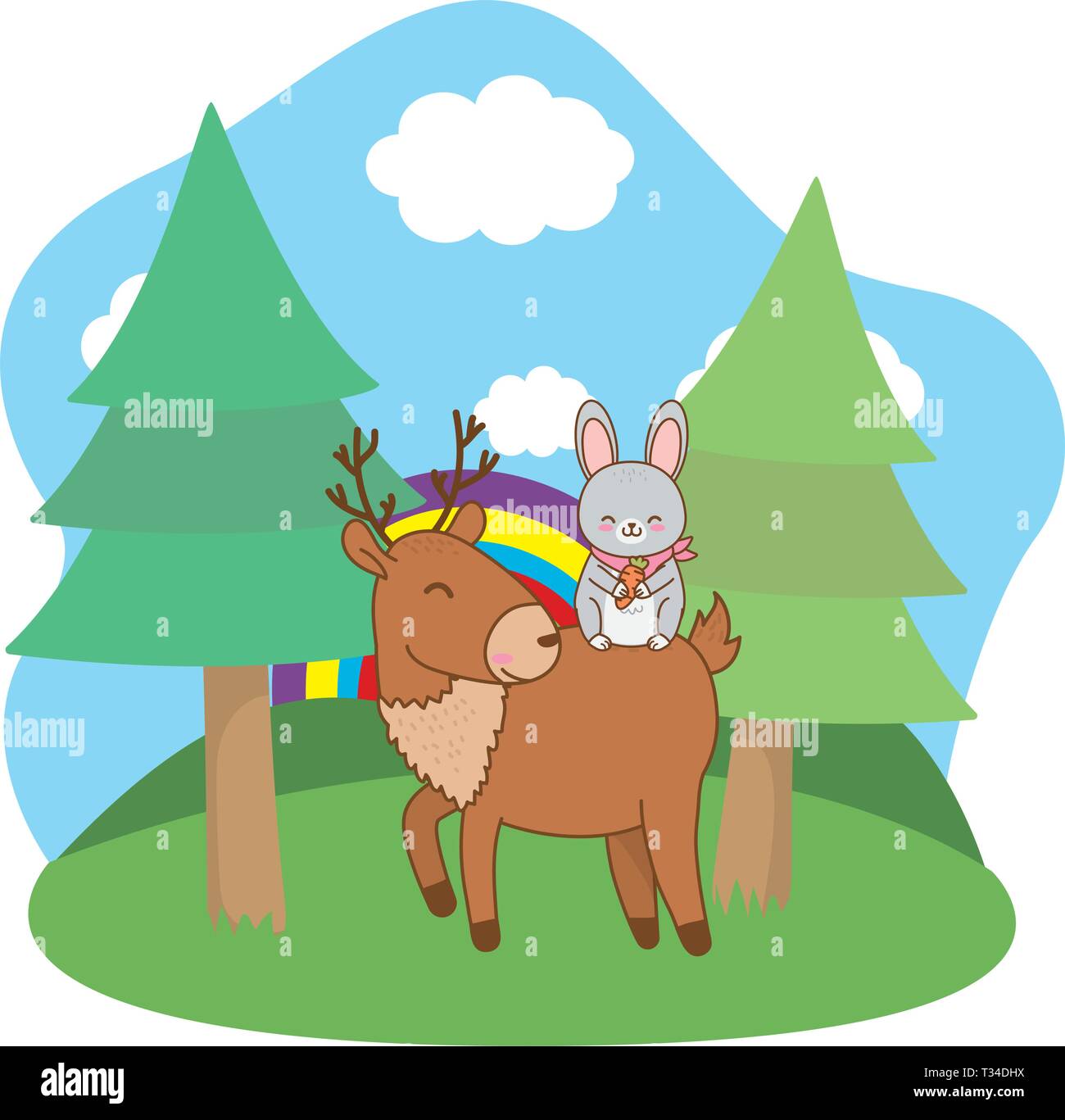 cute littles animals at nature park cartoon vector illustration graphic ...
