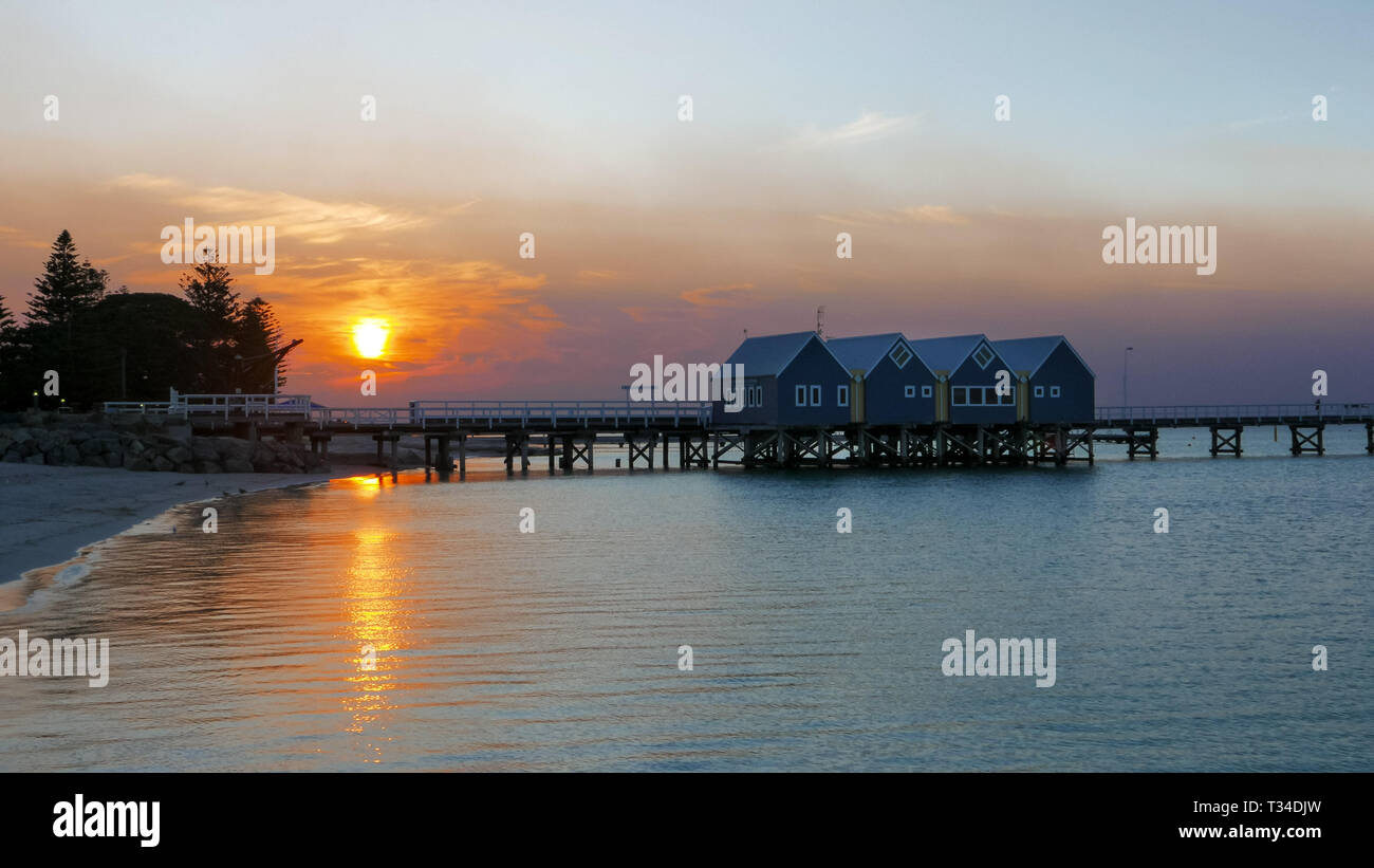 busselton jetty at sunset wide view in wa Stock Photo - Alamy