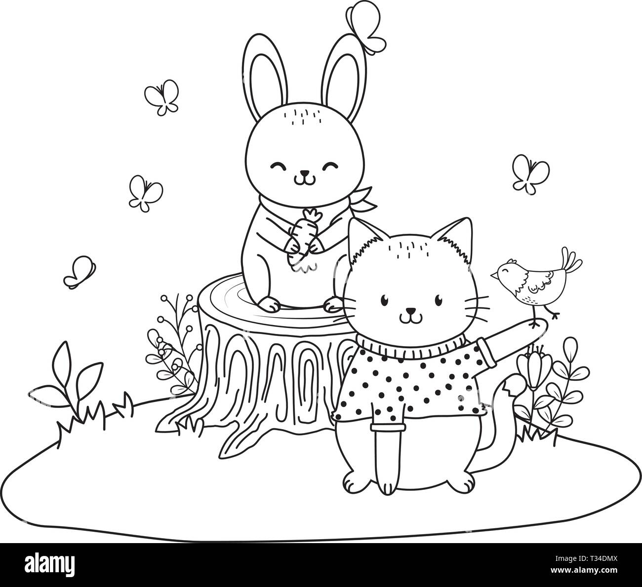 cute animals in the field woodland characters vector illustration ...