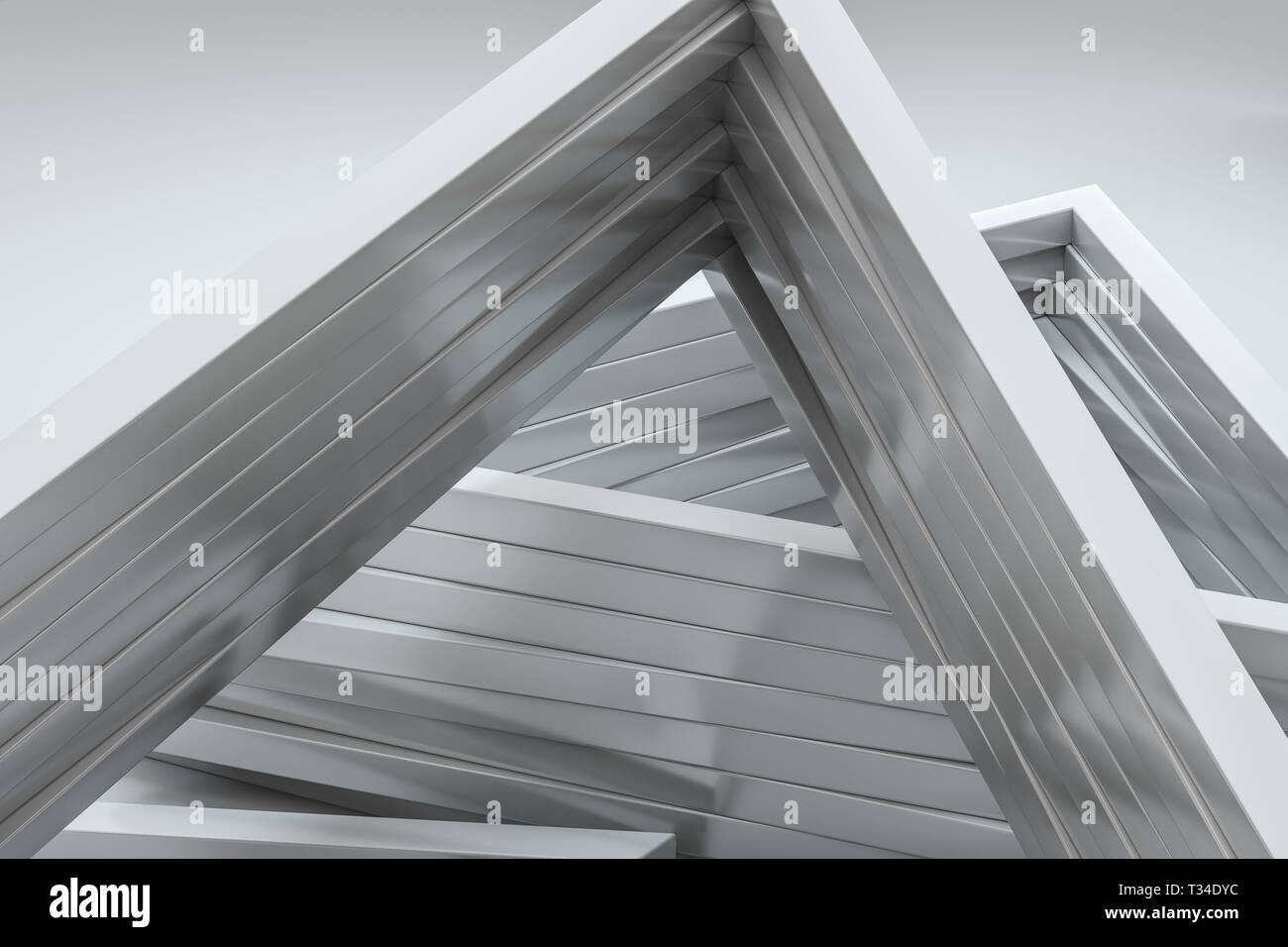 3d rendering, triangle metal framework, industrial background, computer ...