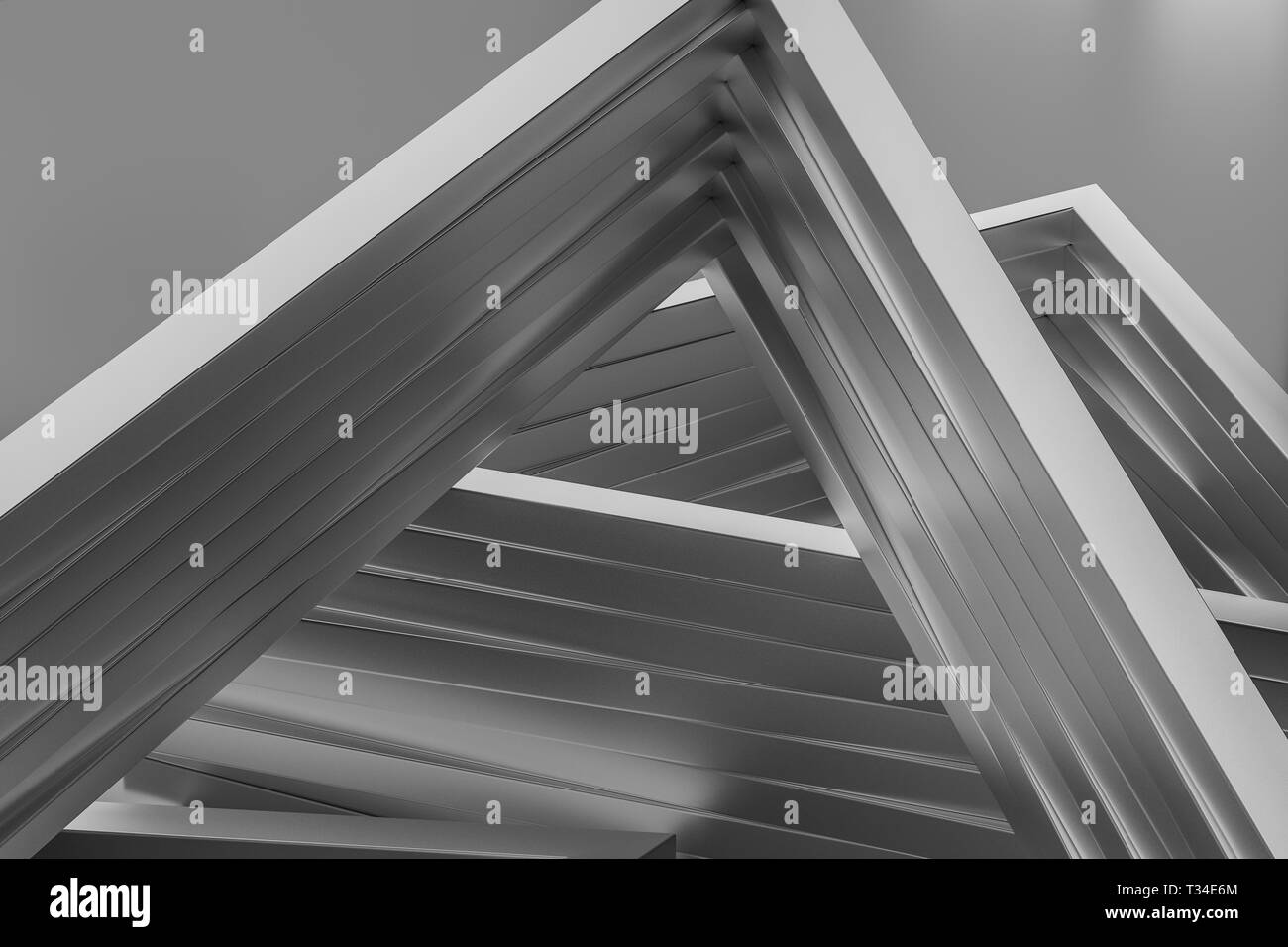 3d rendering, triangle metal framework, industrial background, computer ...