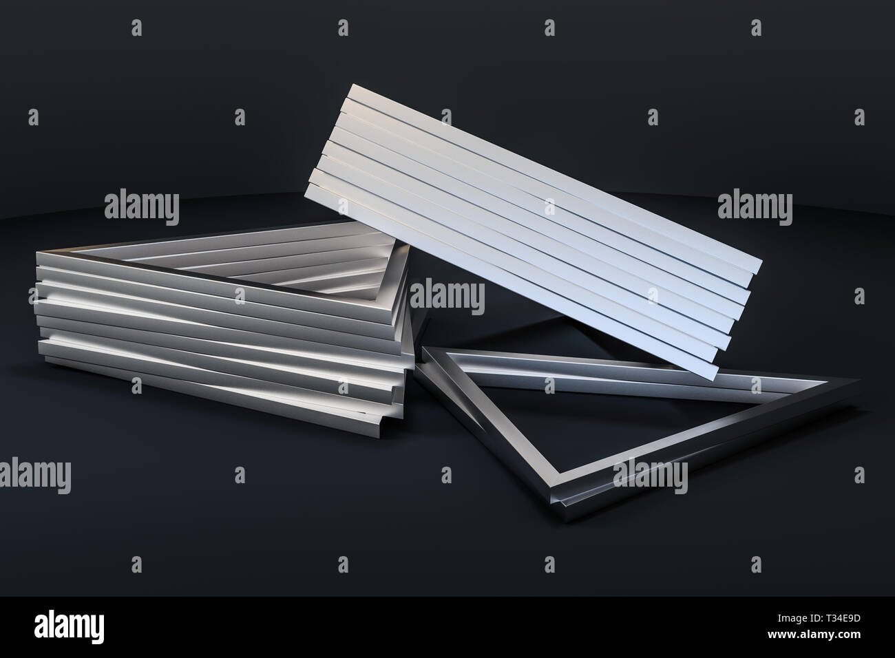 3d rendering, triangle metal framework, industrial background, computer ...