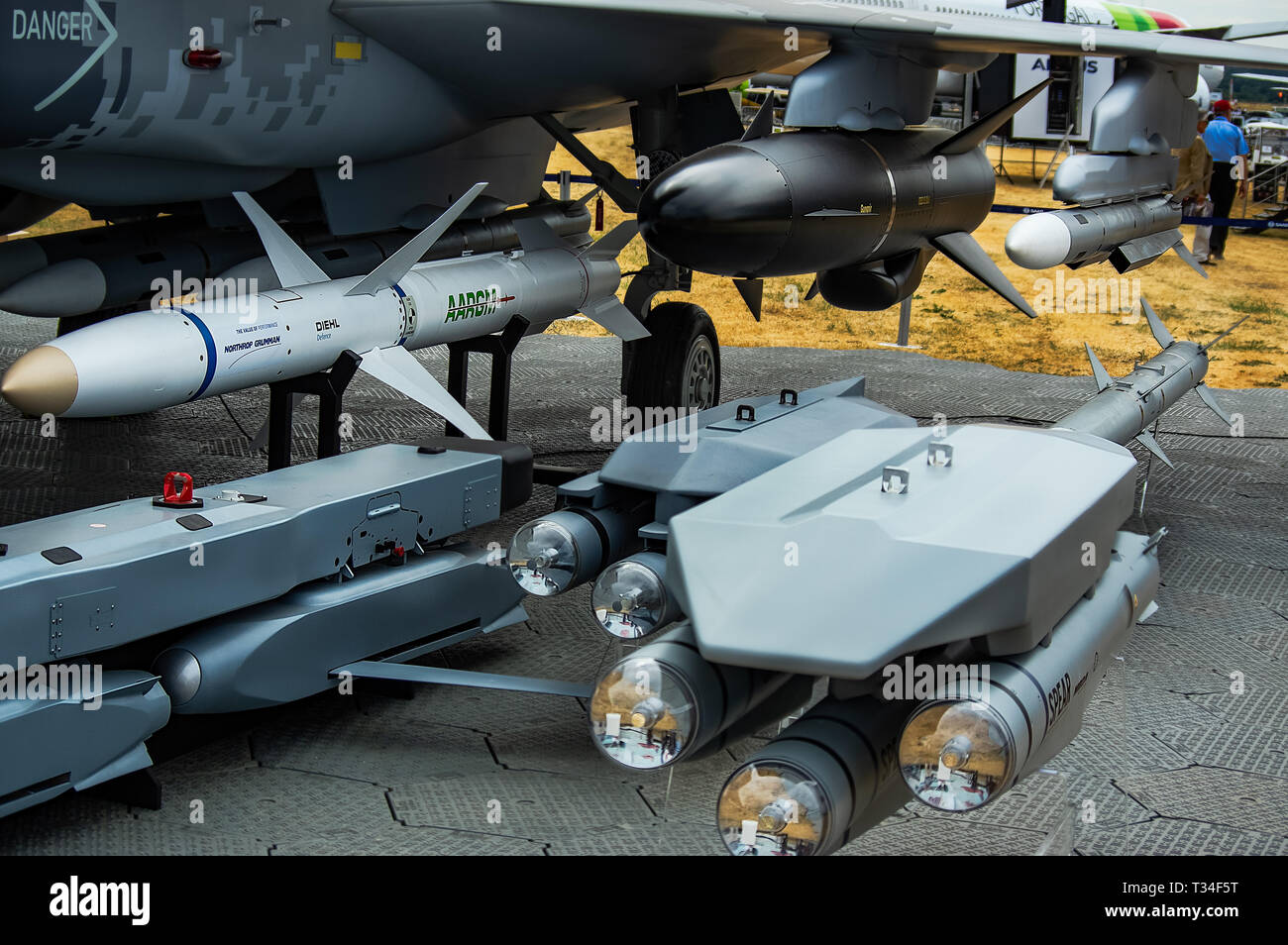 A collection of missiles / armaments on static display at Farnborough ...