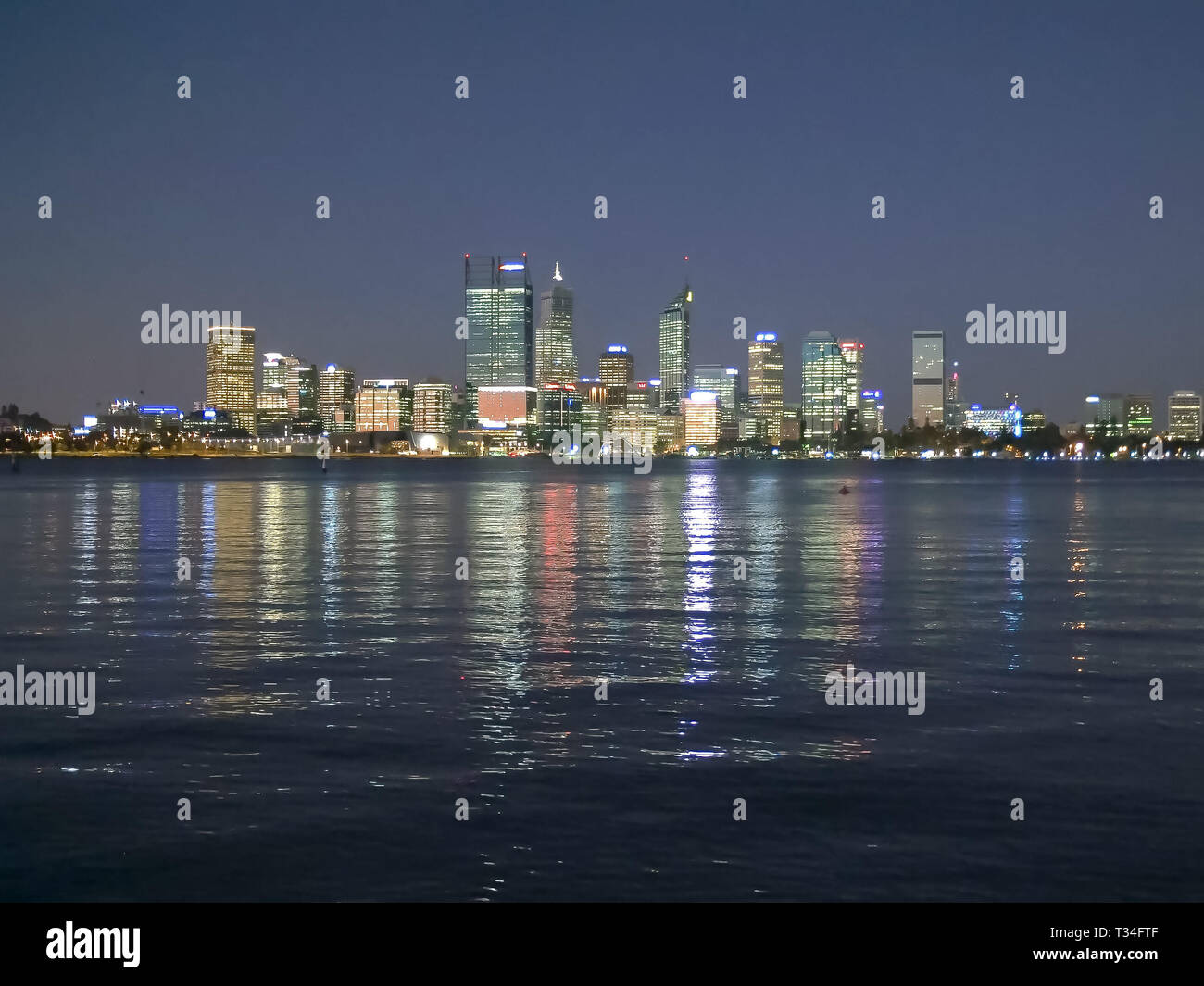 skyline of the city of perth and the swan river at night Stock Photo ...