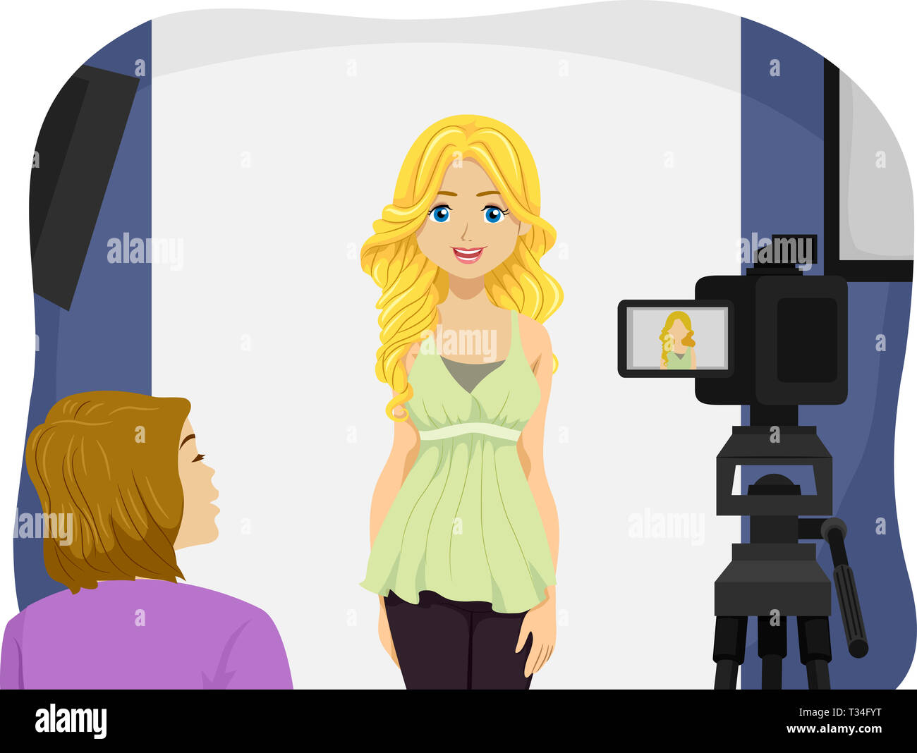Illustration of a Teenage Girl in Audition Standing In Front of a Video ...
