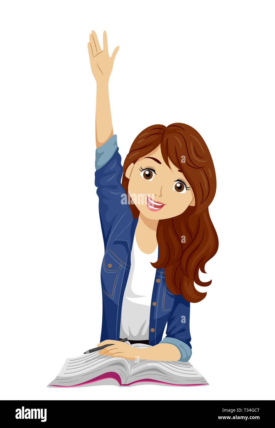 Illustration of a Teenage Girl Student Raising Her Hands Up with a Book ...
