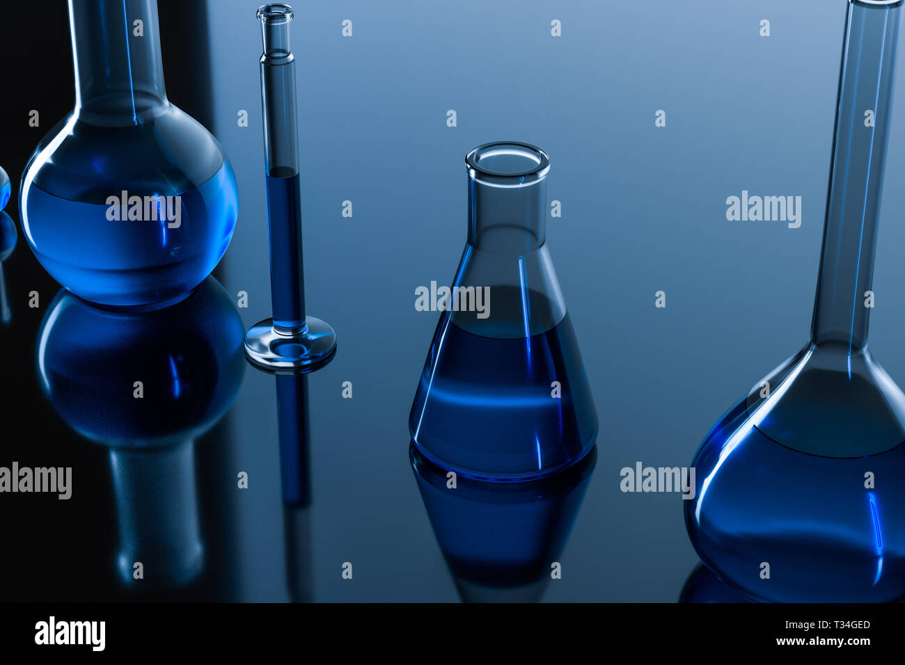 3d rendering, test tube and beaker in the lab, computer digital image ...