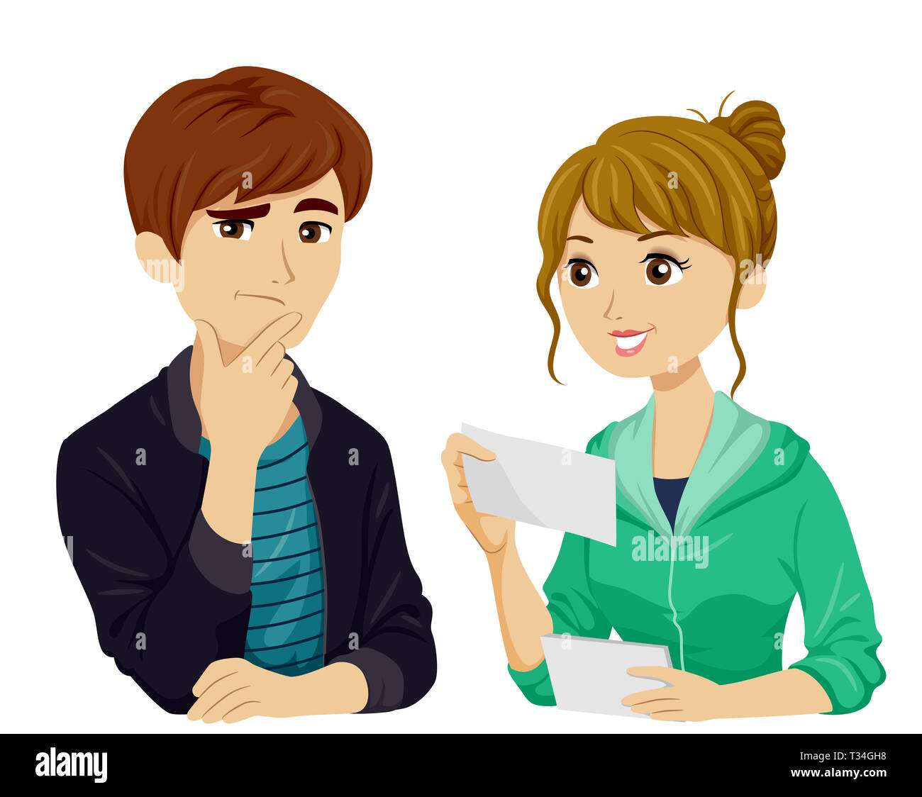 Illustration of a Teenage Girl Asking Questions in Flash Cards Helping ...