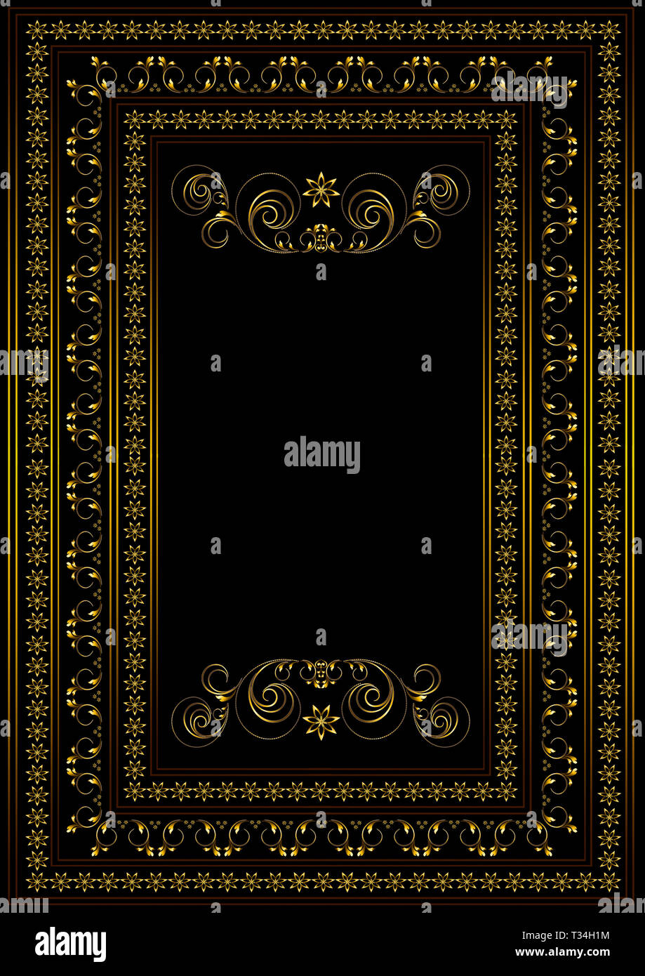 Gold frame with borders from a pattern with curved stripes and leaves ...