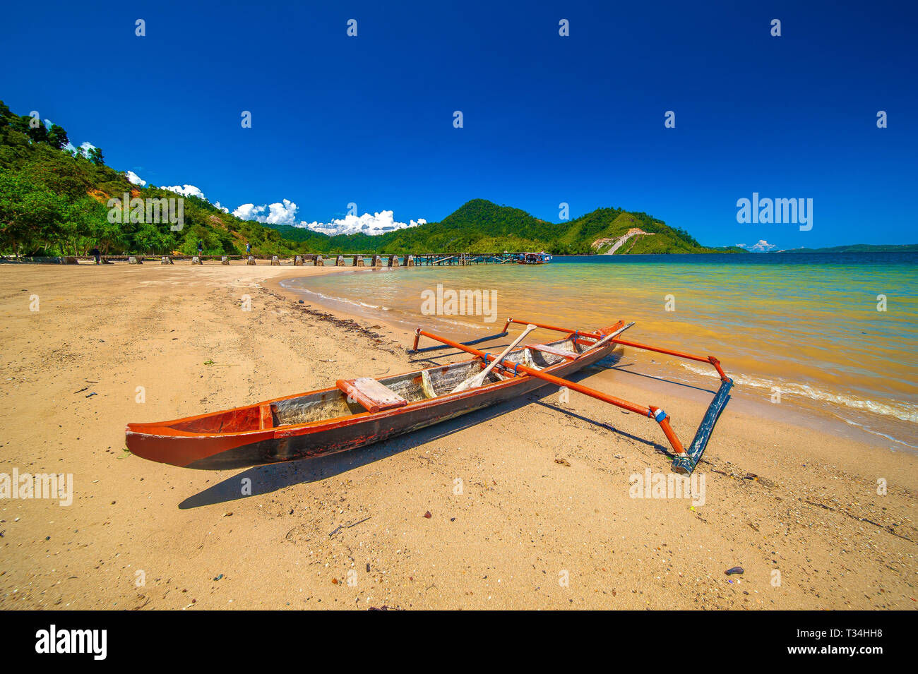 Traditional jukung boat on beach, Indonesia Stock Photo - Alamy