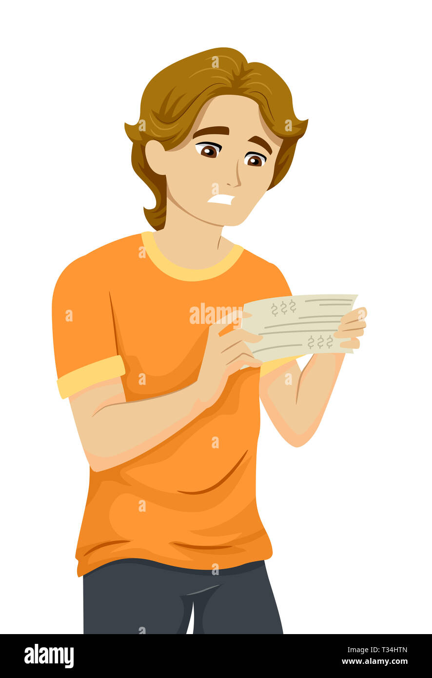Illustration of a Sad Teenage Guy Looking at His Low Paycheck Stock ...