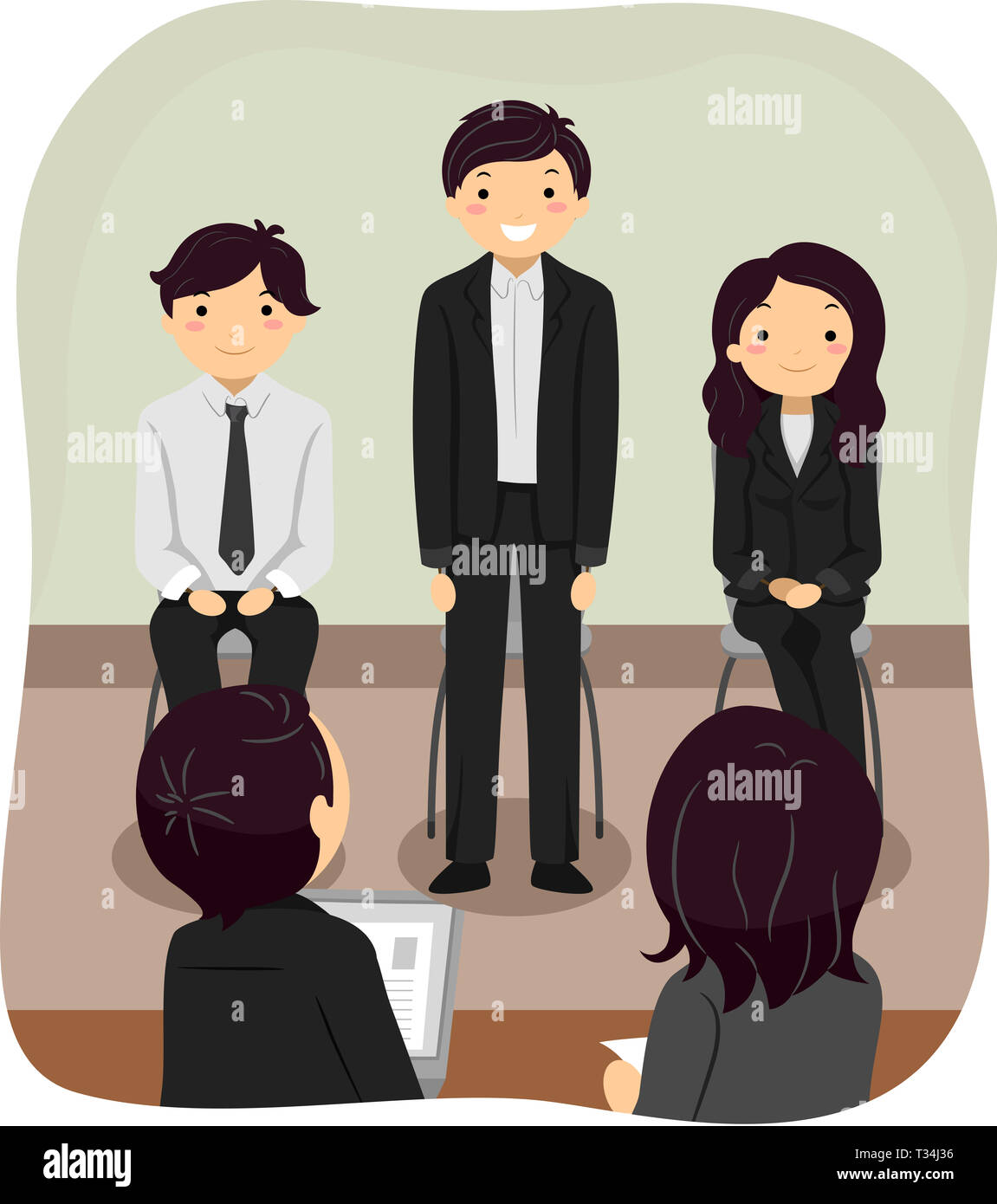 Illustration of Stickman Korean In a Job Interview with a Panel and ...
