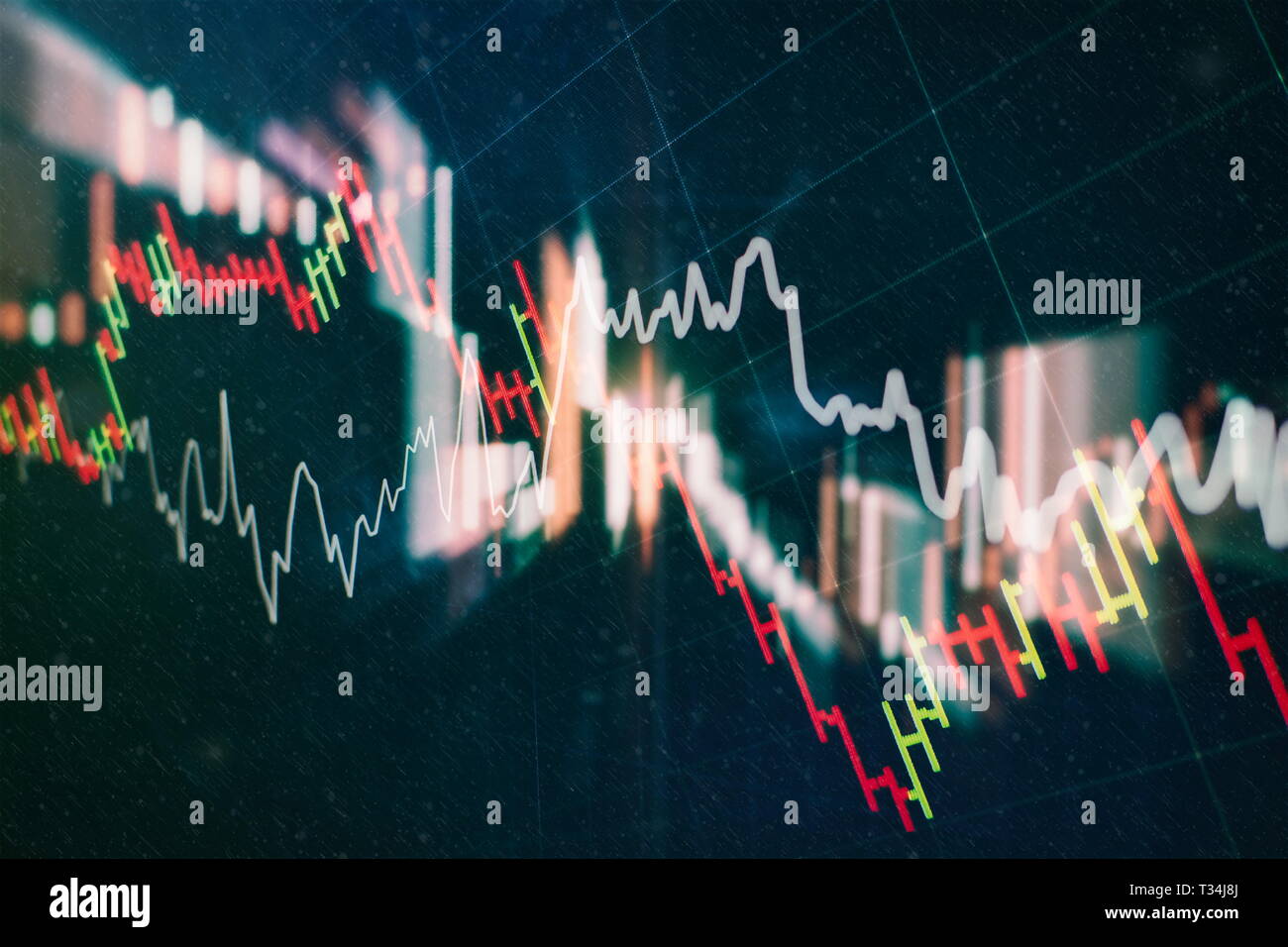 Charts of financial instruments with various type of indicators ...
