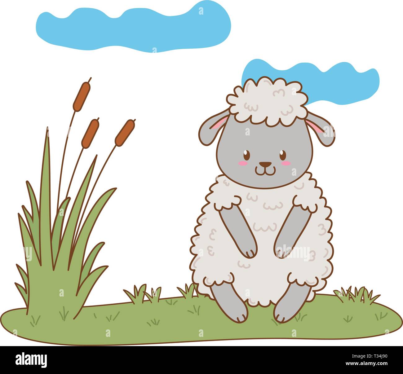 cute little animal sheep at nature park cartoon vector illustration ...