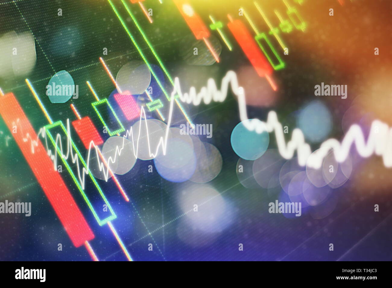 Charts of financial instruments with various type of indicators ...