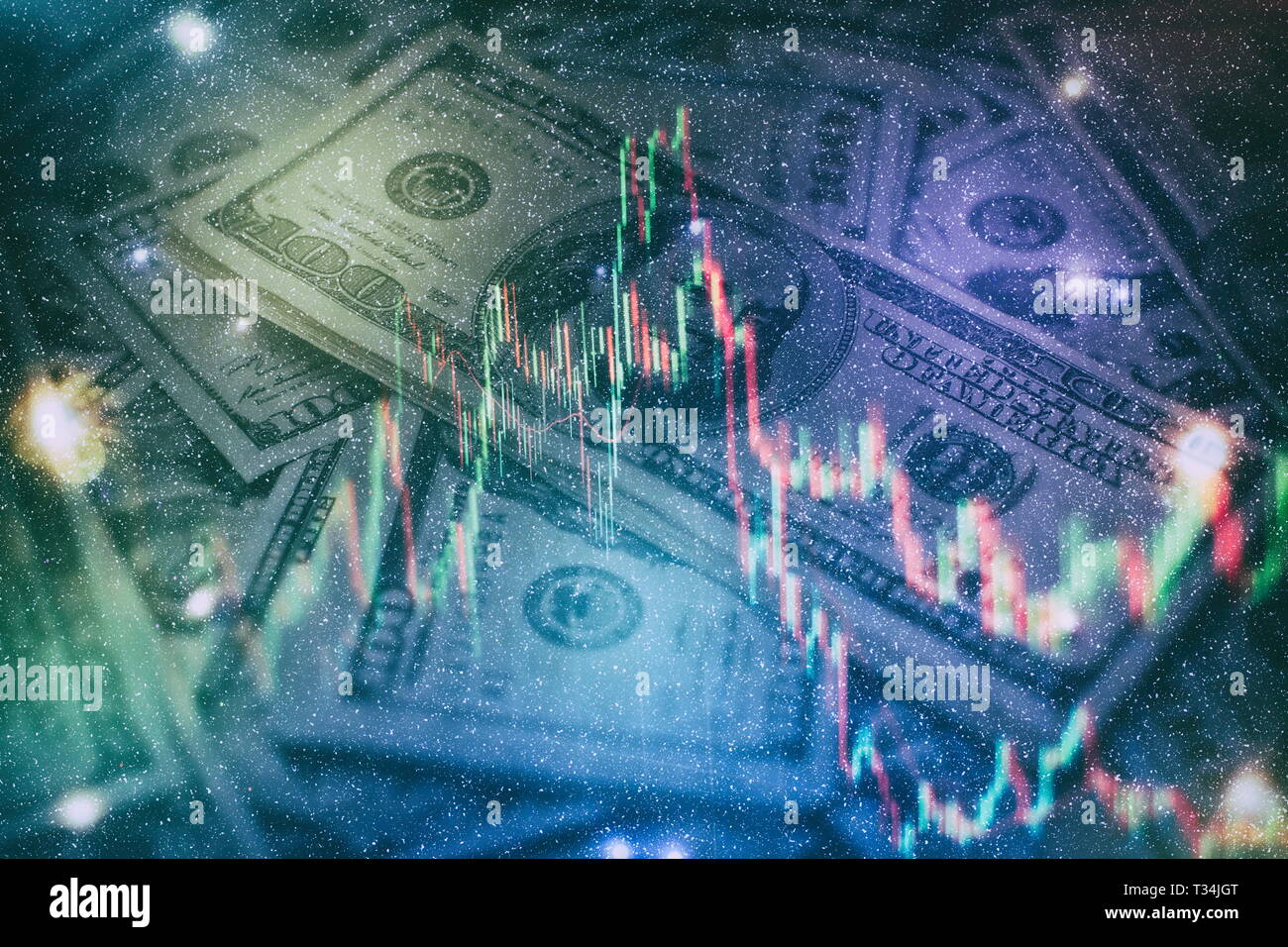 Charts of financial instruments with various type of indicators ...