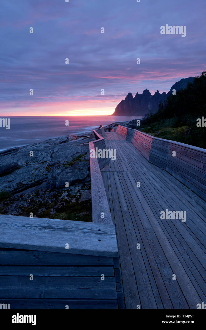 The Tungeneset walkway and viewpoint in the midnight sun looking out ...