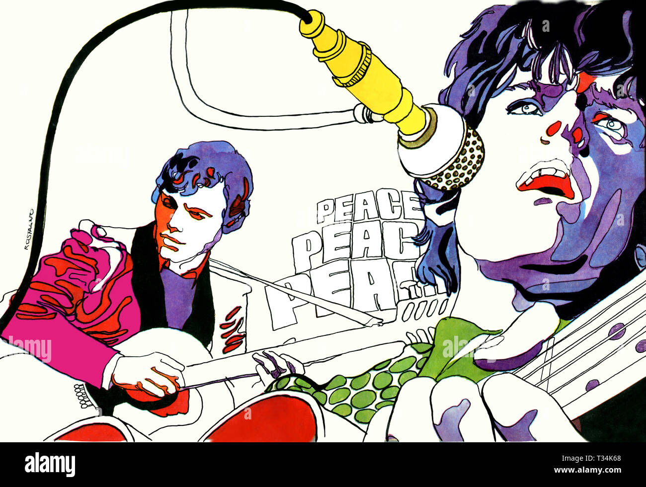 Torino, Italy - 1970: exercise book cover, rock band, illustration by ...