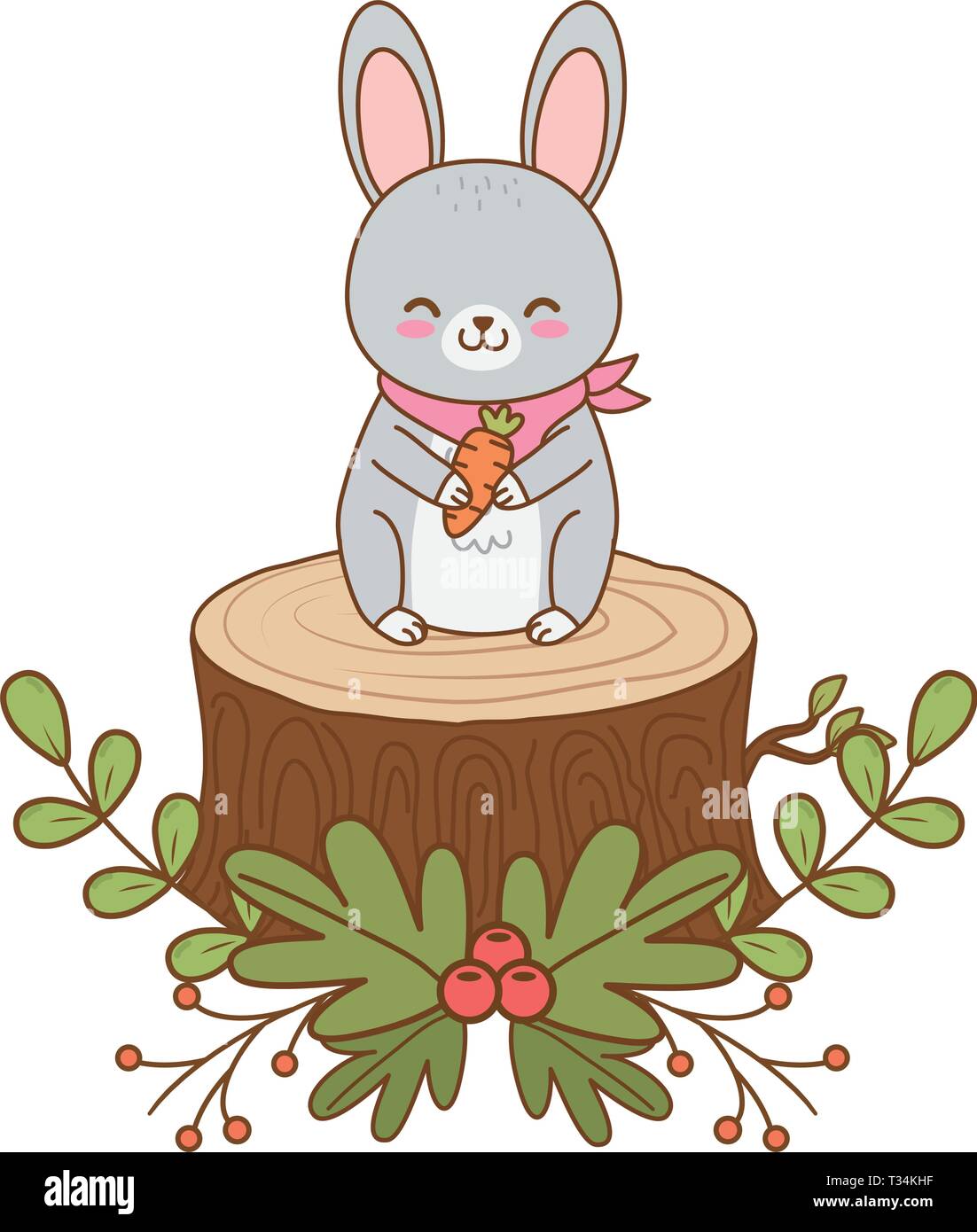 cute rabbit in trunk woodland character vector illustration design ...