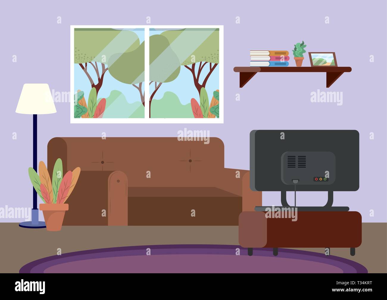 diving room with sofa and tv decoration vector illustration Stock ...