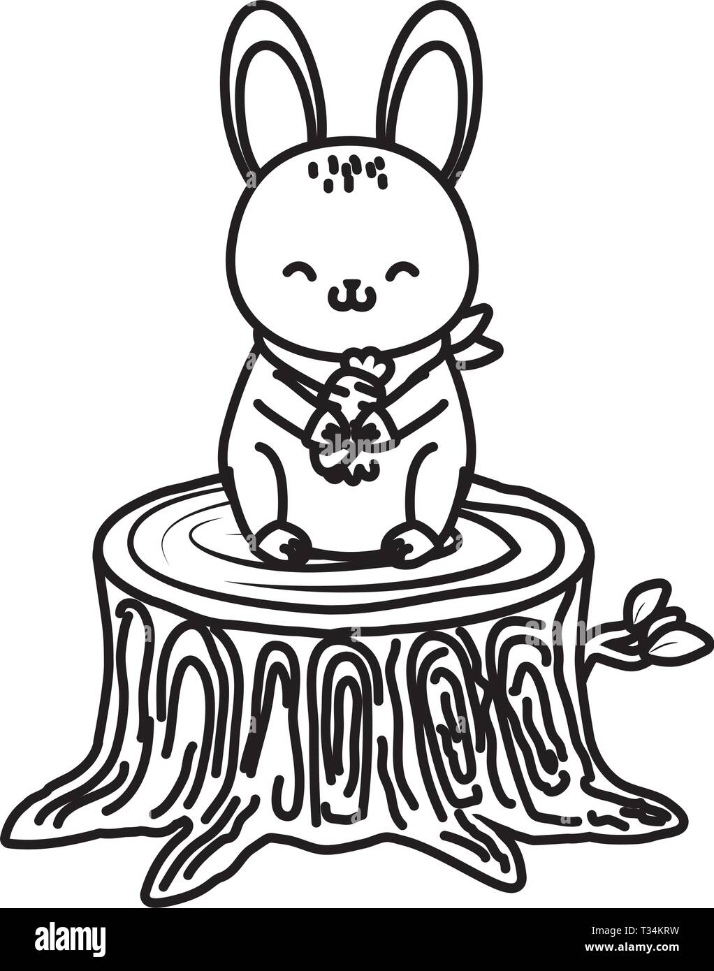 cute little animal rabbit over trunk cartoon vector illustration ...
