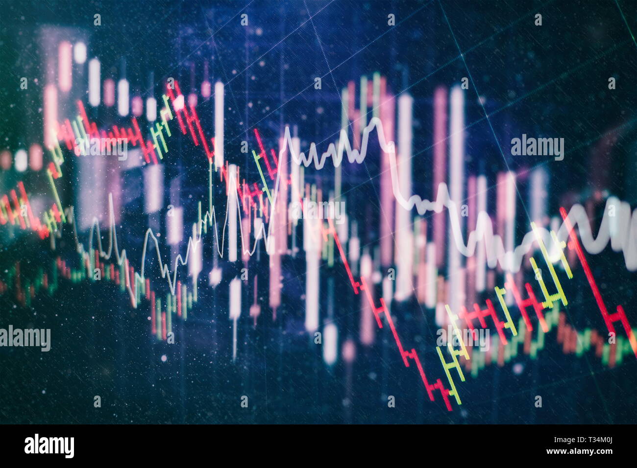 Charts of financial instruments with various type of indicators ...