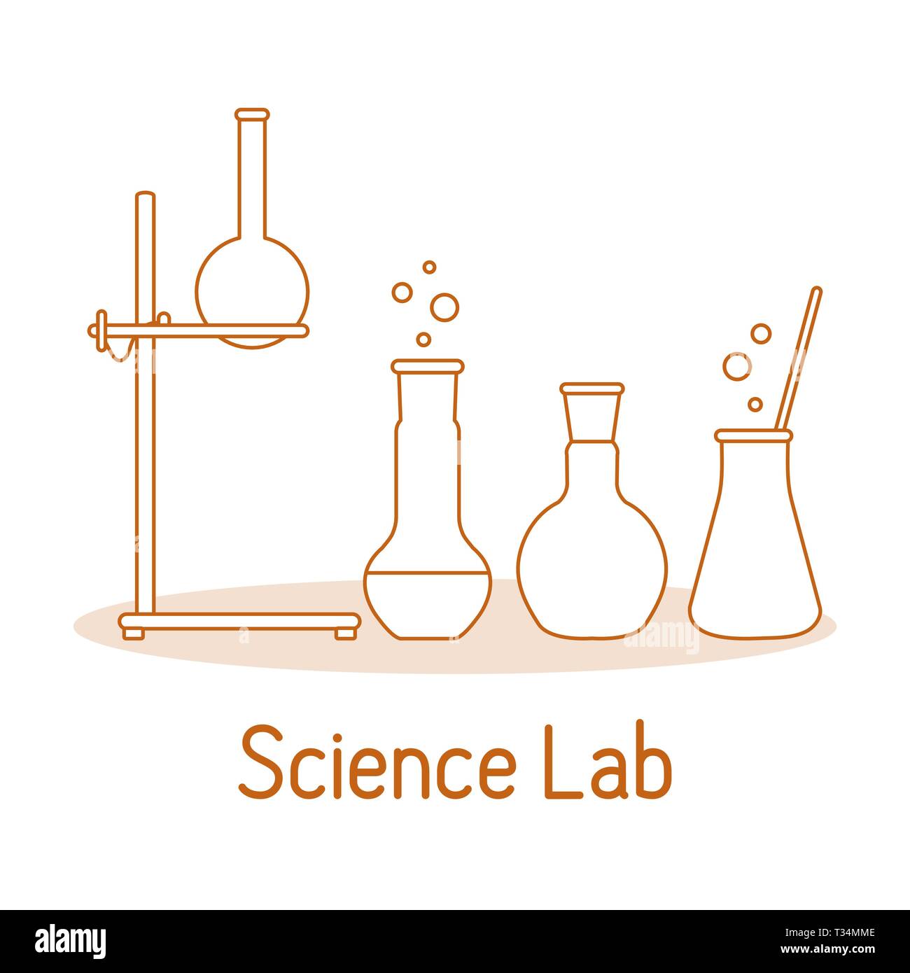 Vector science illustration with flasks, equipment stand. Laboratory ...