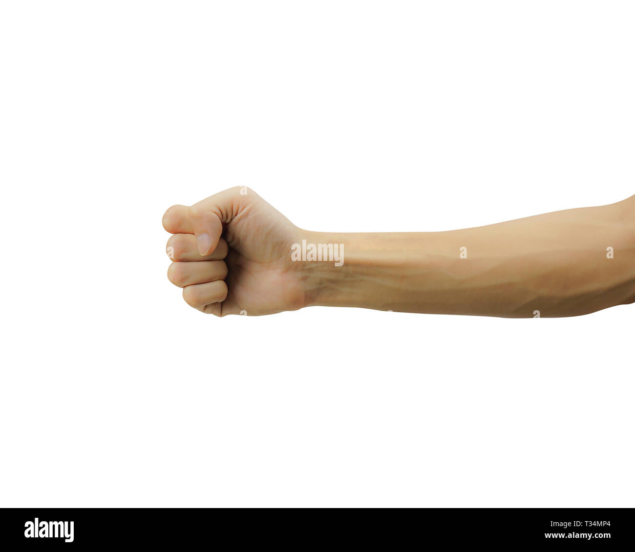 Closed of man hand or fist and punch isolated on white background ...