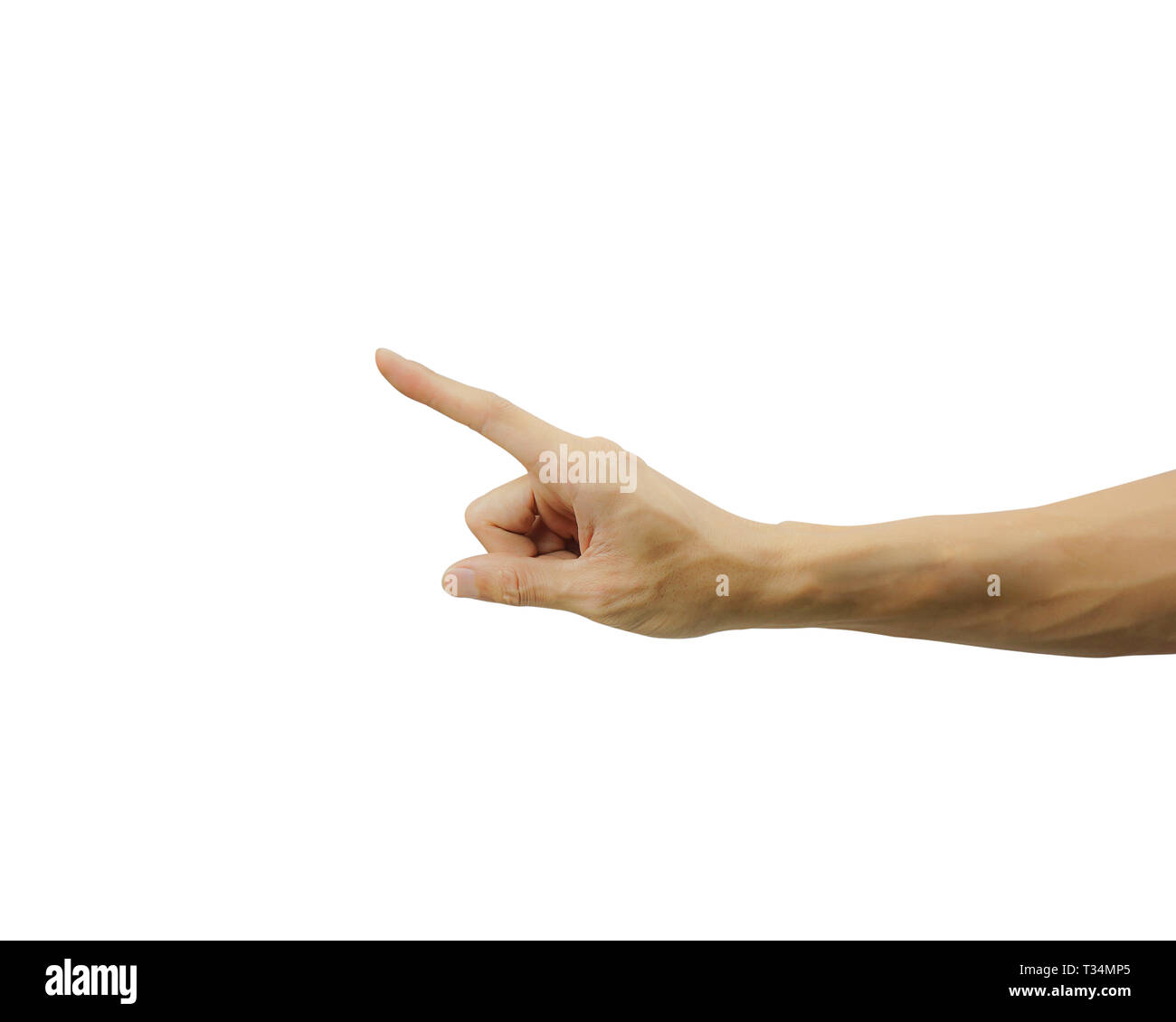 A man hand pointing or touch screen isolated on white background ...
