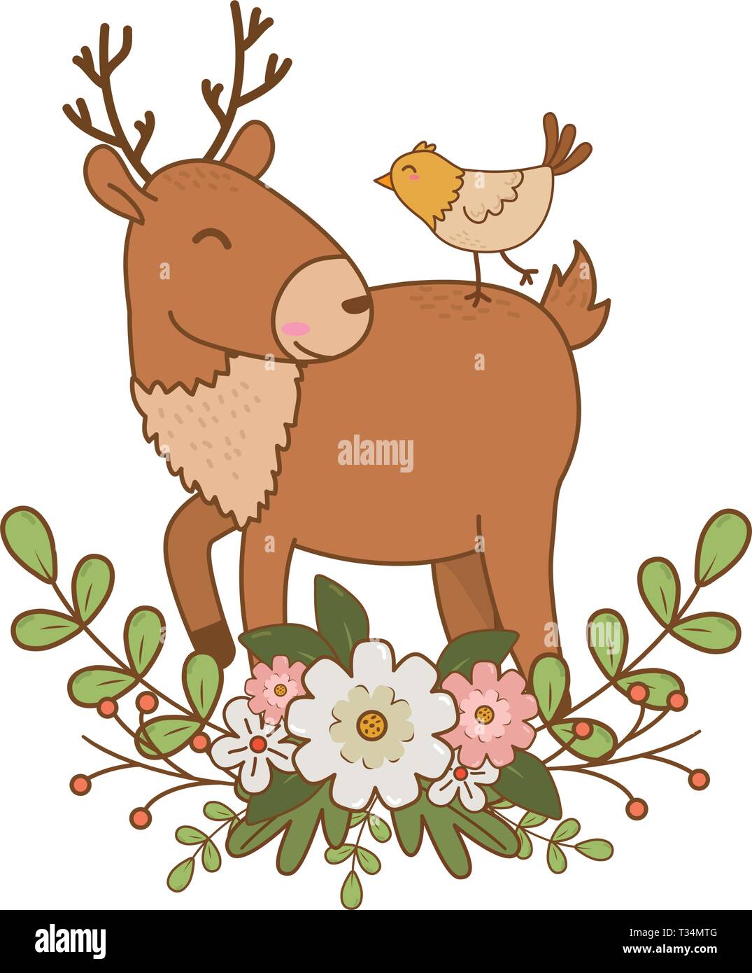cute littles animals flowers frame cartoon vector illustration graphic ...
