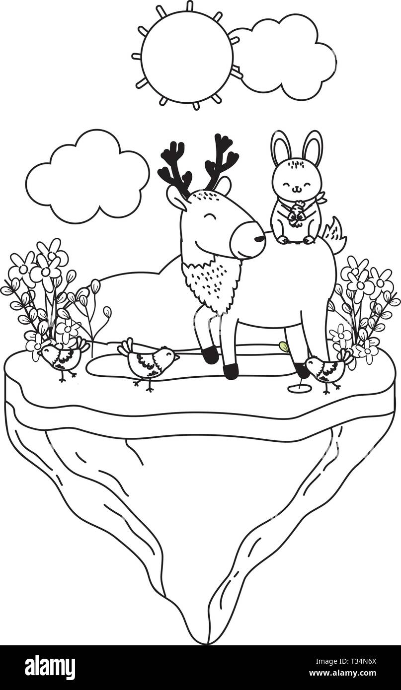 cute littles animals at nature environment cartoon vector illustration ...