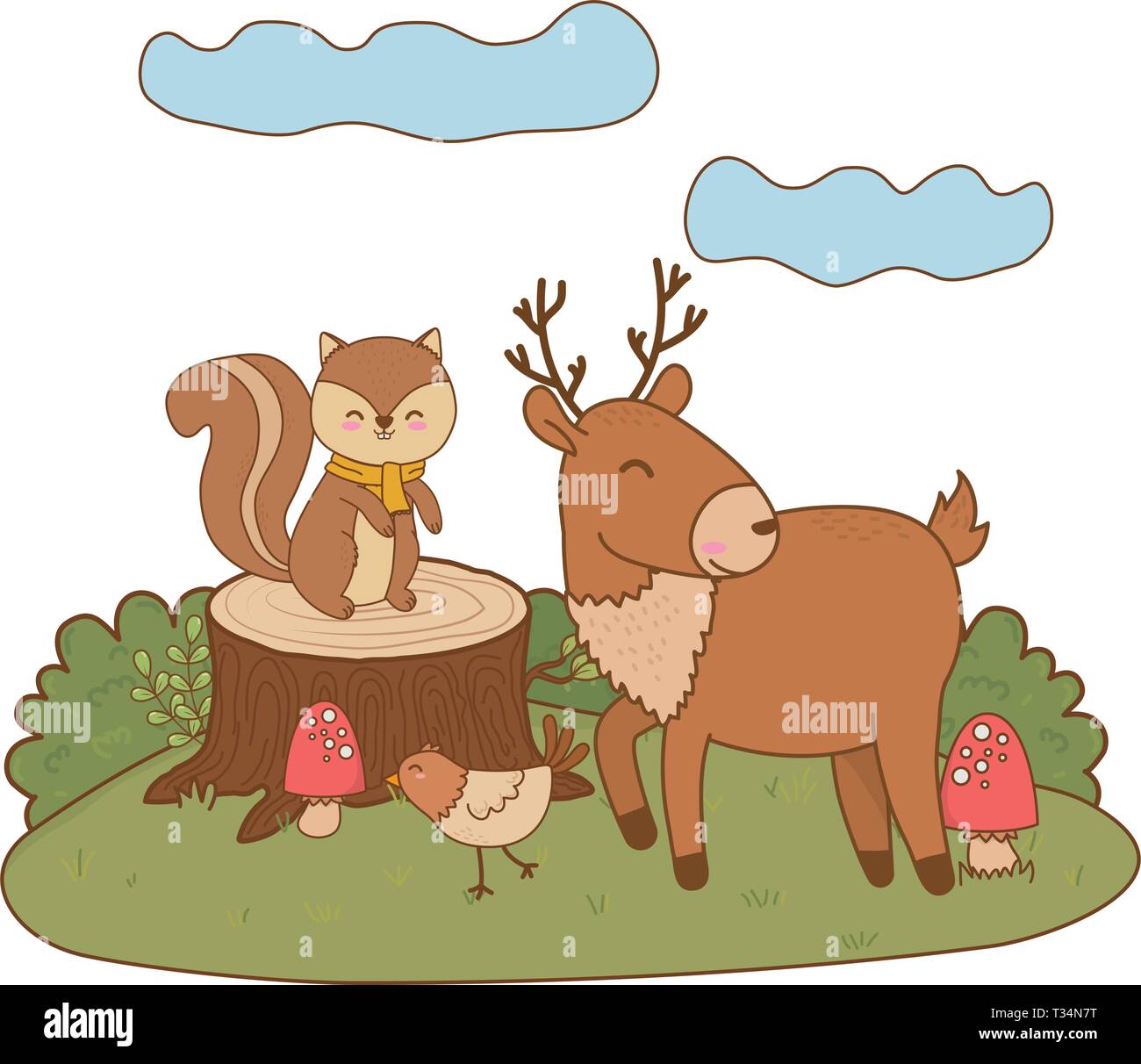 cute animals in the field woodland characters vector illustration ...