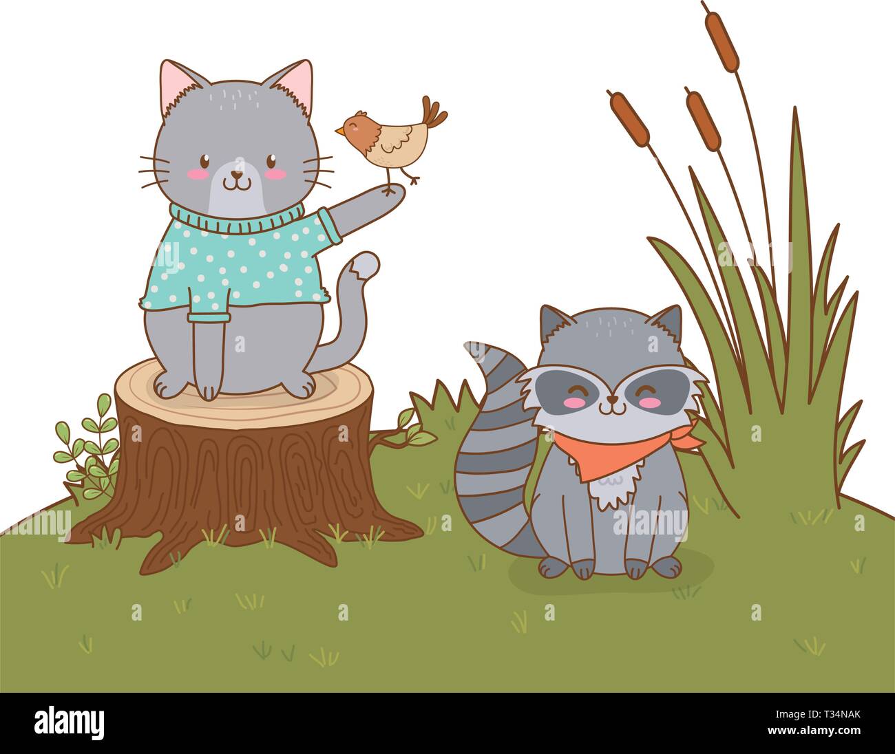 cute animals in the field woodland characters vector illustration ...