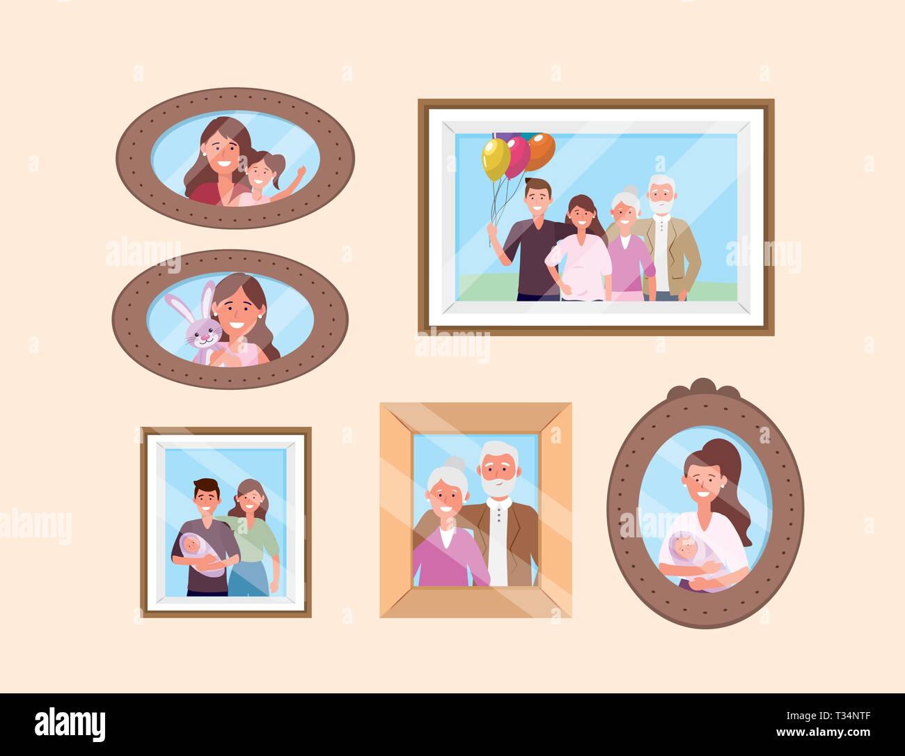set happy family pictures memories decoration vector illustration Stock ...