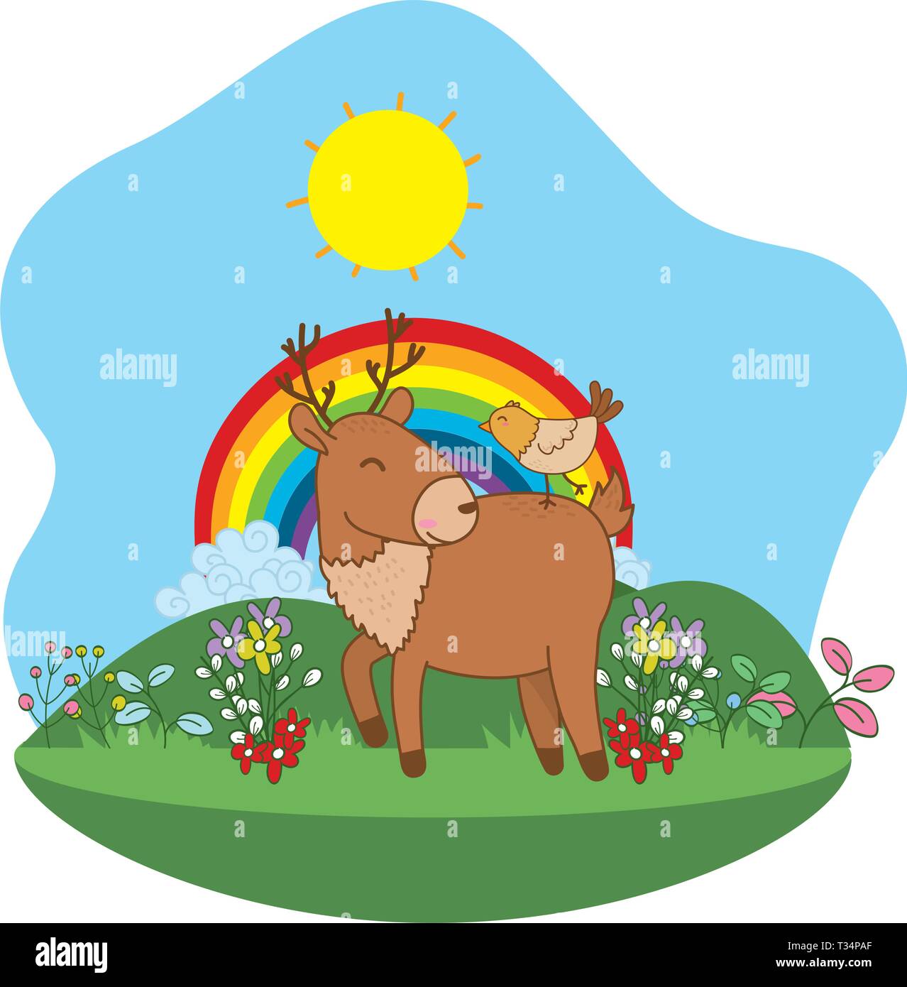 cute littles animals at nature park cartoon vector illustration graphic ...