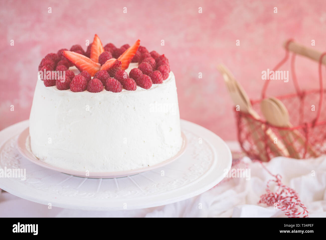Raspberry and strawberry cream cake Stock Photo - Alamy