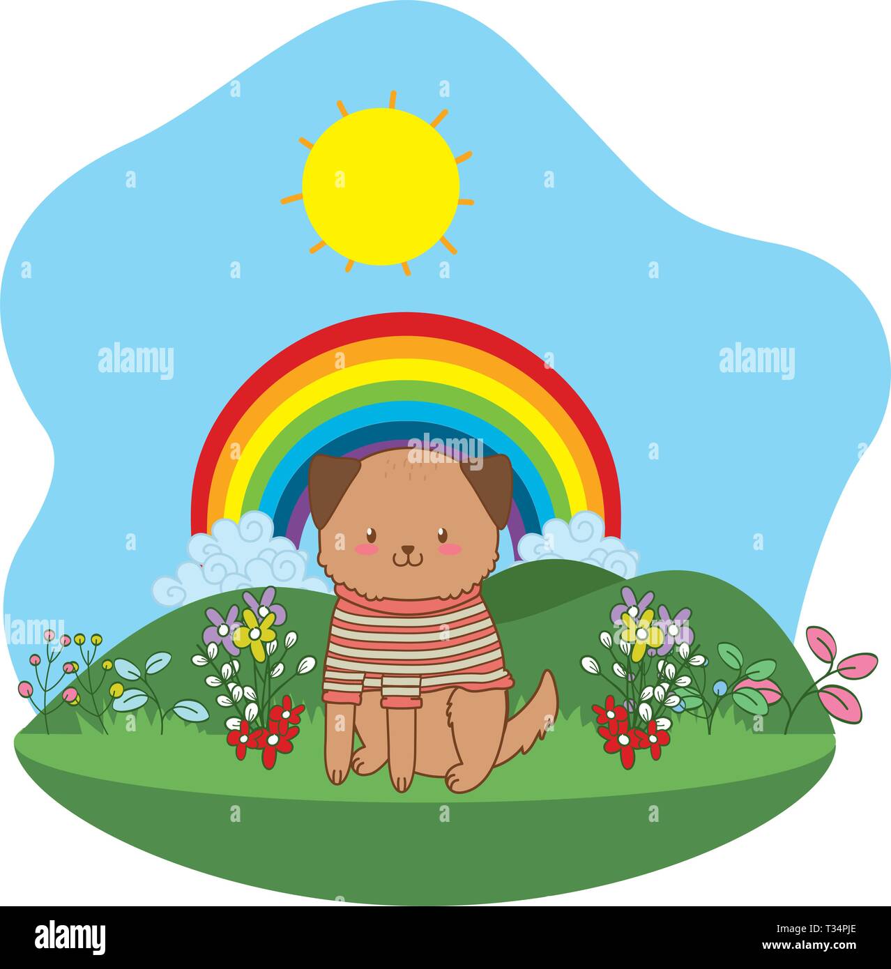 cute little animal dog at nature park cartoon vector illustration ...