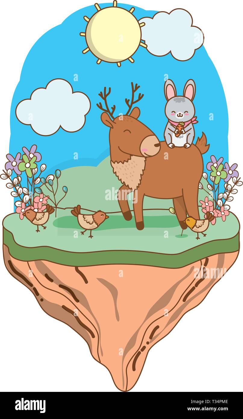 cute littles animals at nature environment cartoon vector illustration ...