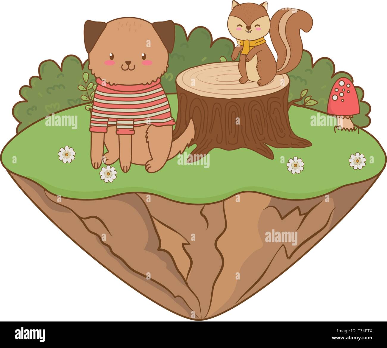 cute animals in the field woodland characters vector illustration ...