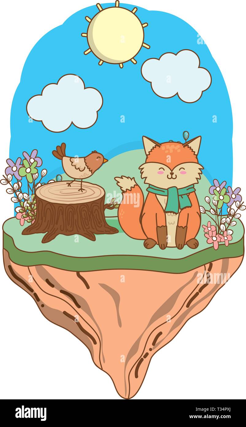 cute littles animals at nature environment cartoon vector illustration ...