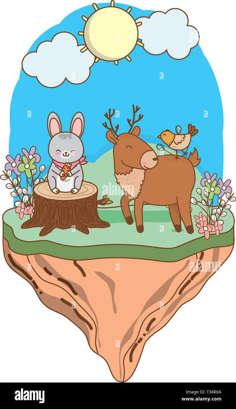 cute littles animals at nature environment cartoon vector illustration ...
