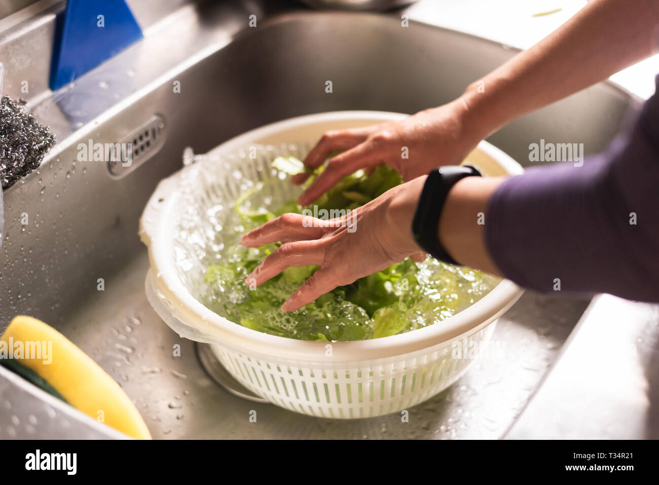 woman washing vegetables in the sink at home Stock Photo - Alamy
