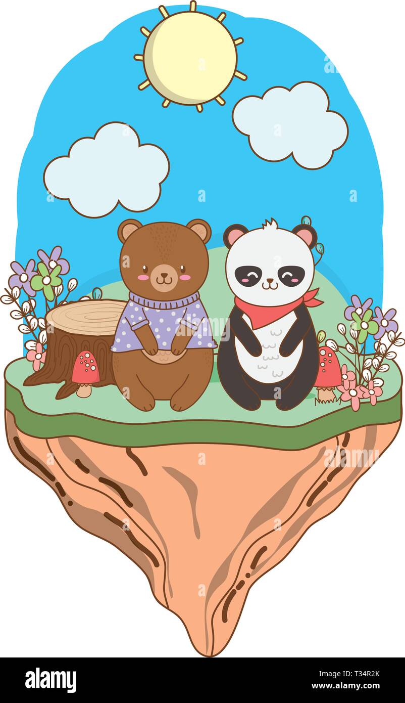 cute little animals at nature outdoor park cartoon vector illustration ...