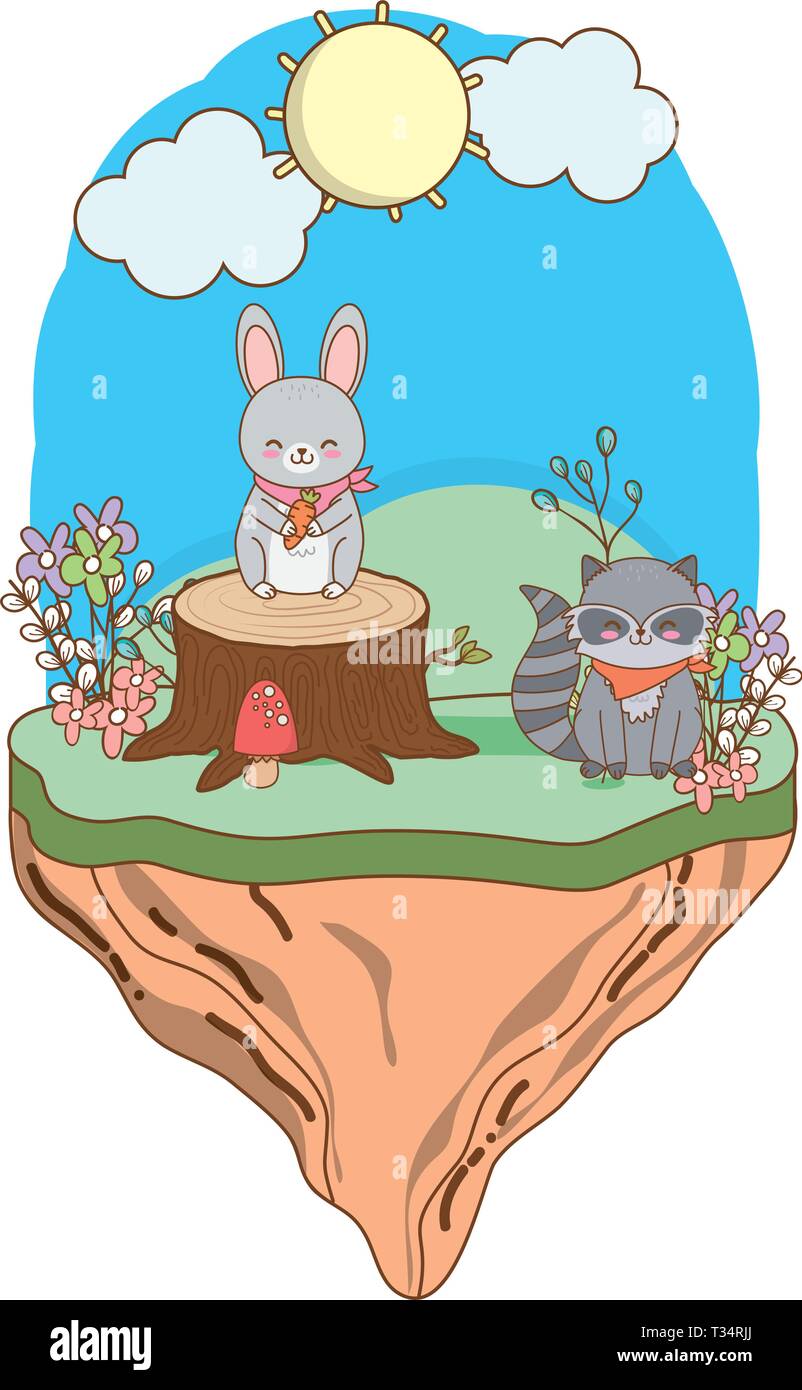 cute little animals at nature outdoor park cartoon vector illustration ...